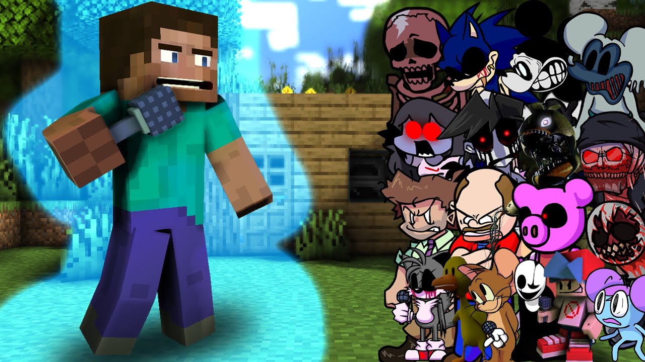 FNF New World (VS Steve) - But ALL the Characters Sing Together 🎤 Week ...