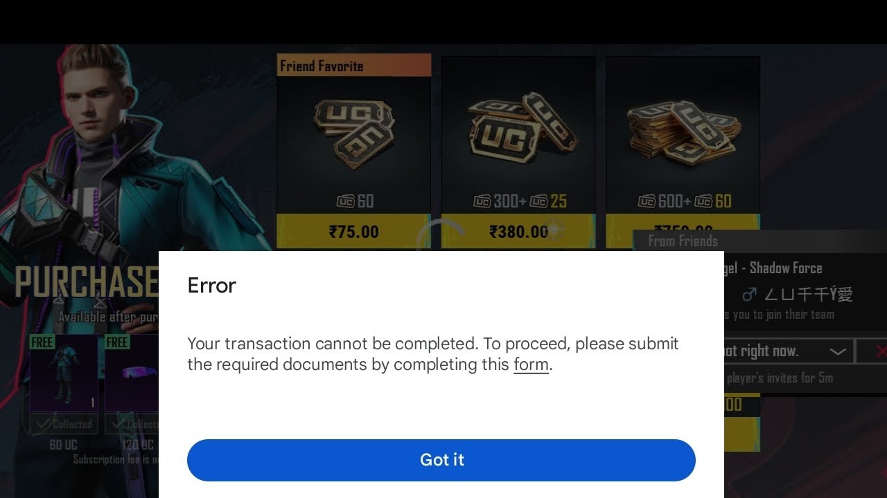 Your transaction cannot be completed. To proceed, please submit the ...