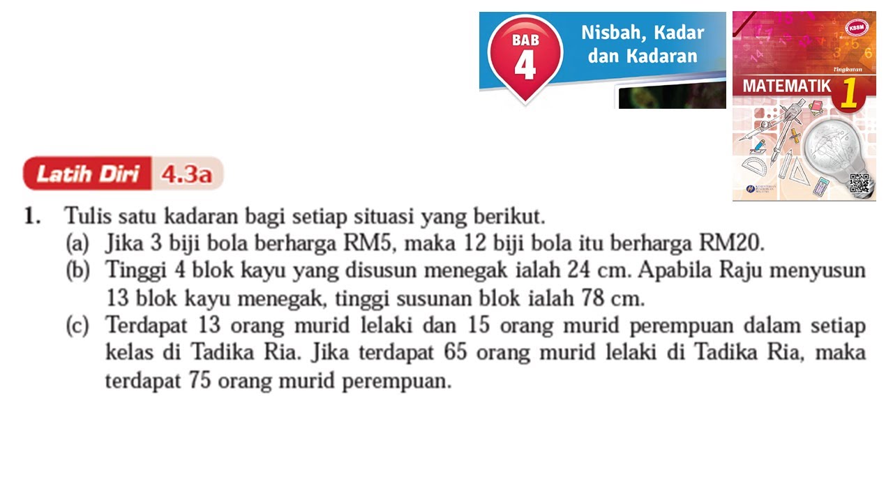 KSSM Matematik Tingkatan 1 Bab 4 Nisbah kadar dan kadaran latih diri 4 ...