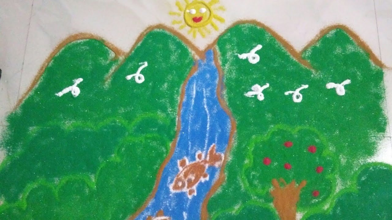 Save water save tree save life rangoli drawing,save nature drawing ...