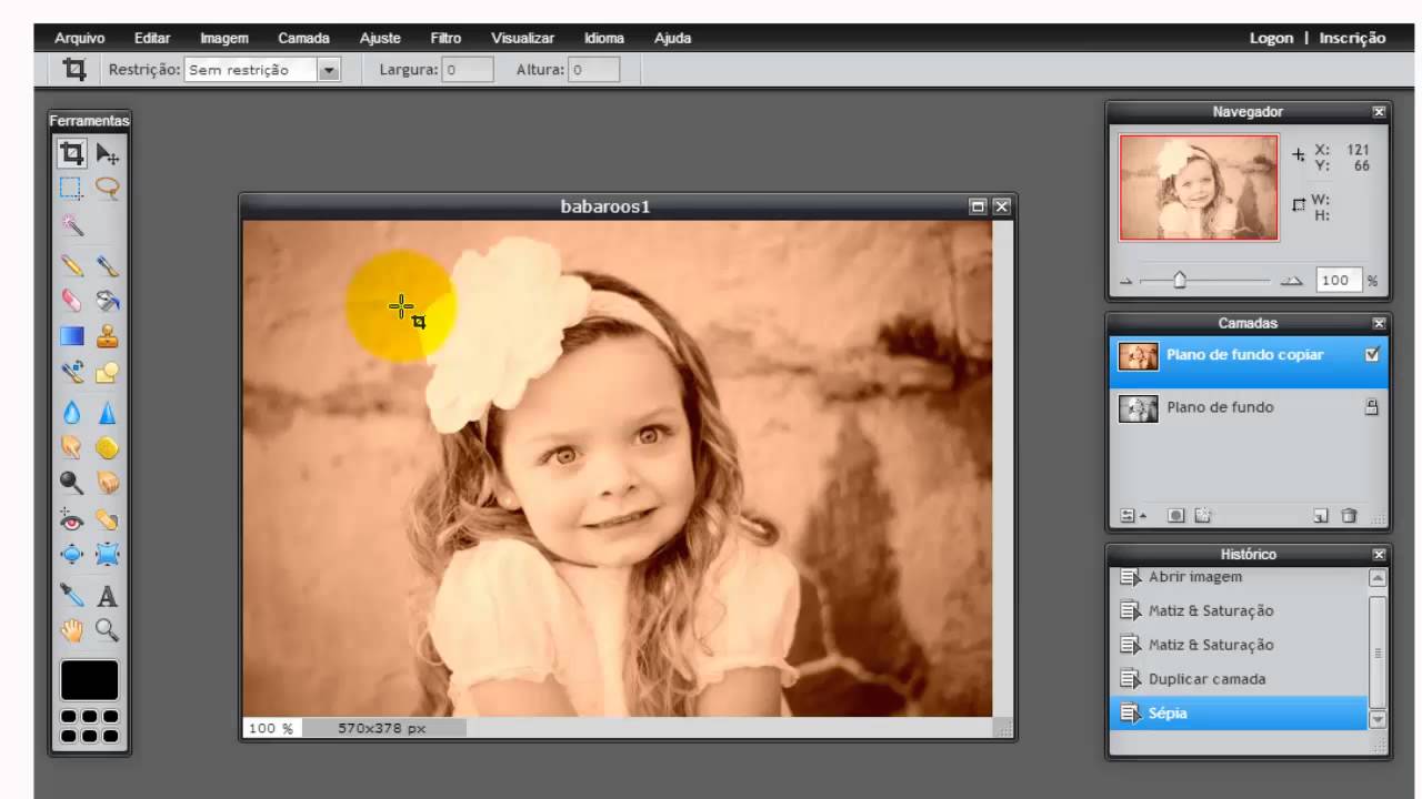 Como aplicar efeito sépia no Photoshop online - YouTube