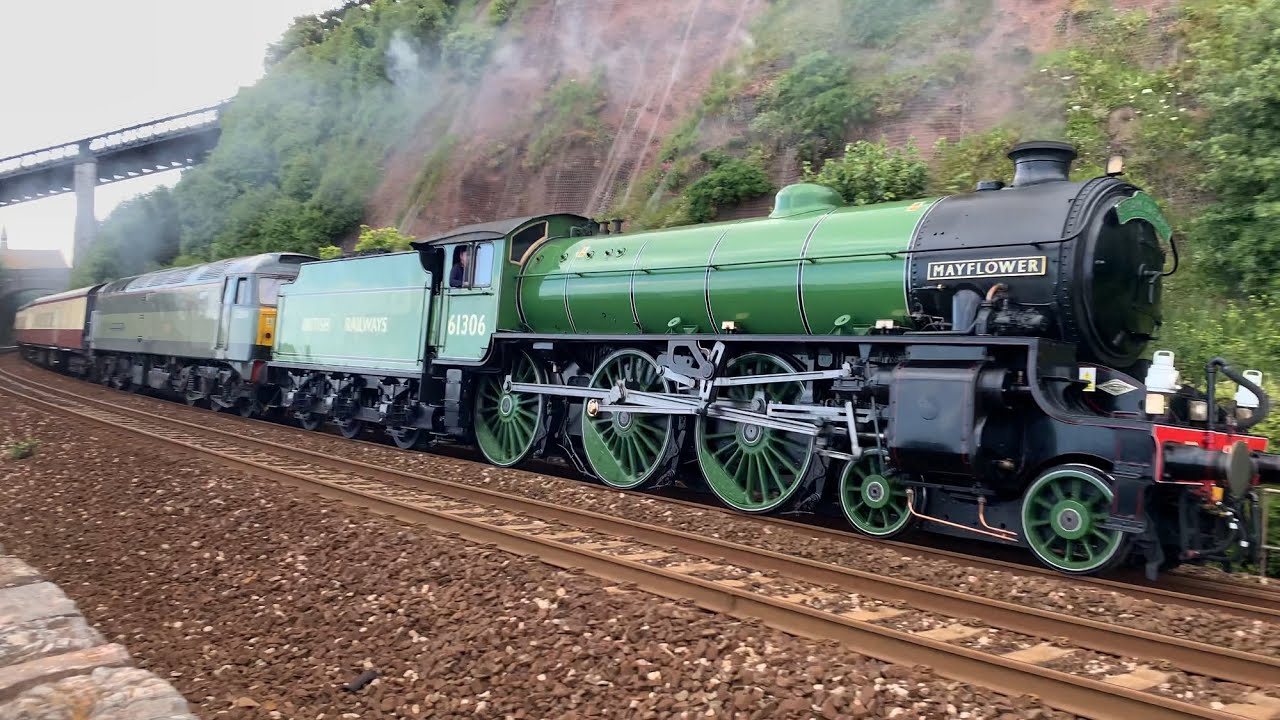 LNER Thompson B1 Class | 61306 Mayflower speeds past Teignmouth - YouTube
