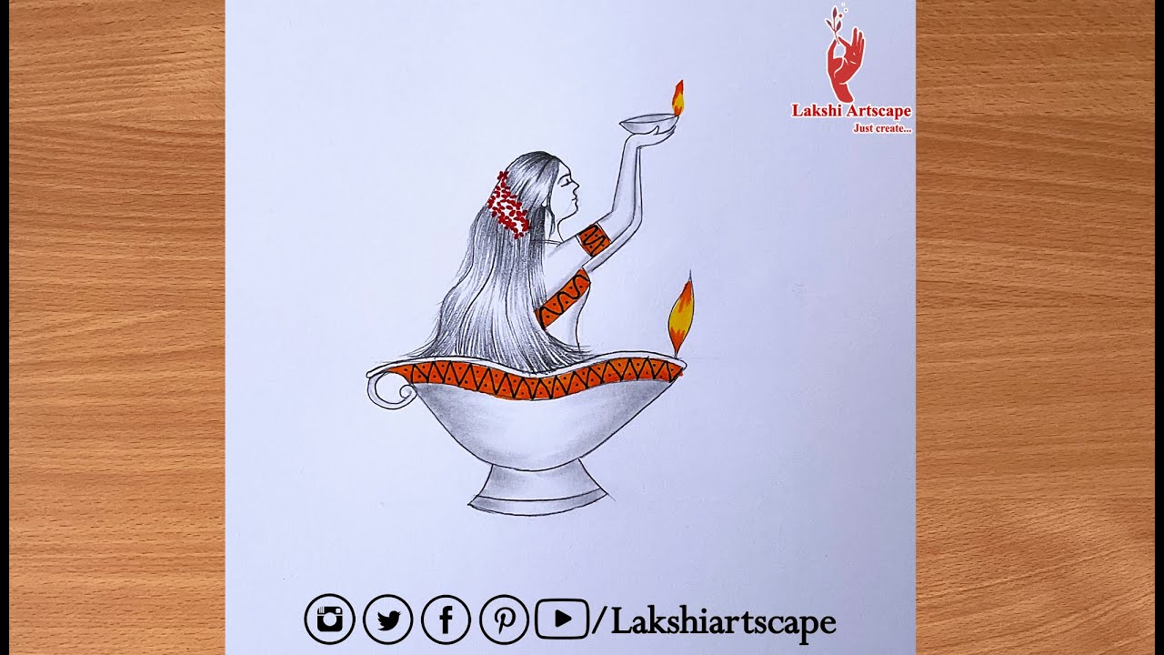 Diwali Drawing Easy | How to Draw Diya Pencil Drawing | Diwali Special ...