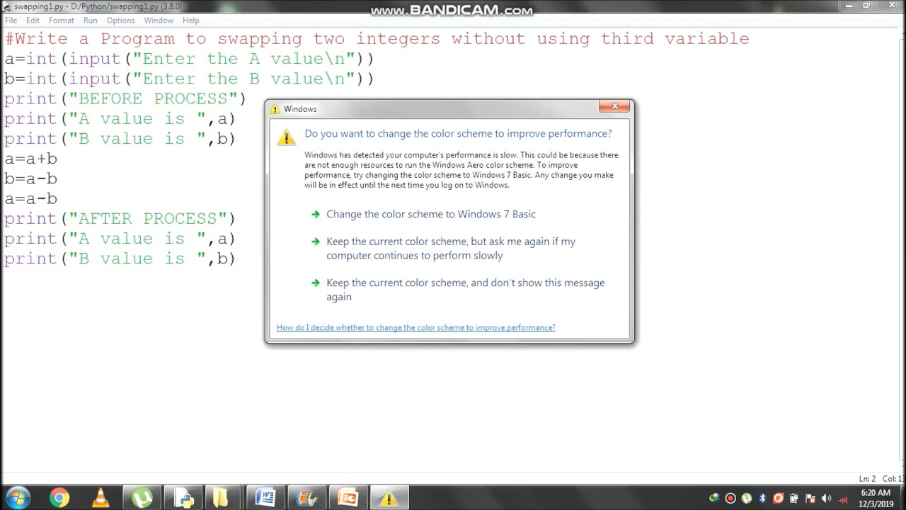 Write a Program to swapping two integers without using third variable using Python - YouTube