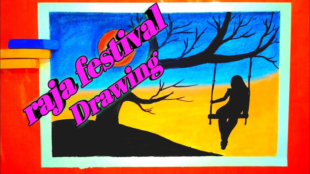 how to draw raja festival drawing / raja festival drawing / drawing ...