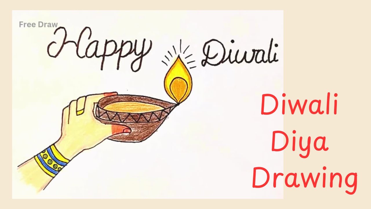 Hand holding DIYA drawing || Diwali Greeting card drawing idea ...