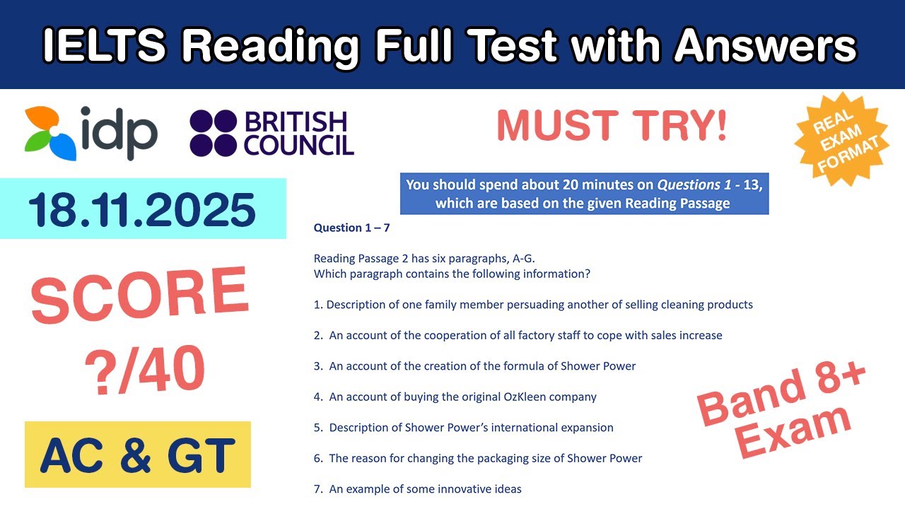 IELTS Reading Practice Test with Answers 18.11.2025 - Test #70 - YouTube