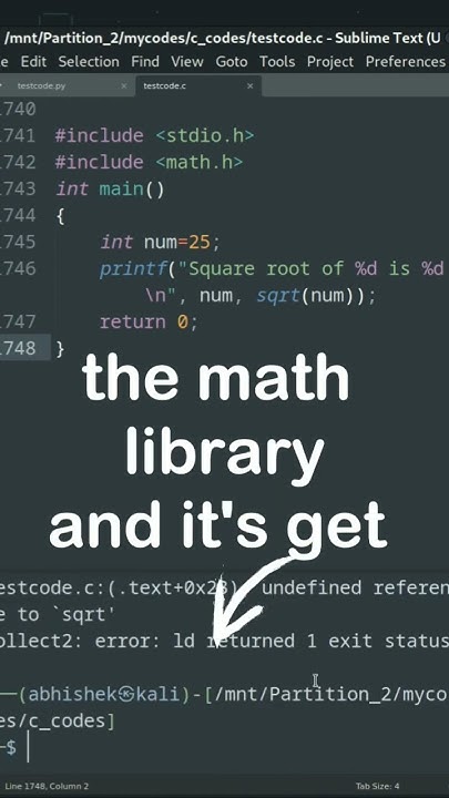 Unable To Compile Math Library In C Undefined Reference To `sqrt` Vscode Shorts Clanguage