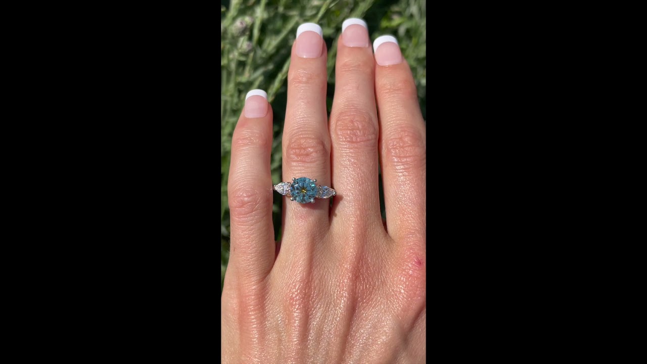 Cubic Zirconia Blue Ice 8mm Round with Pear Accents Engagement Ring ...