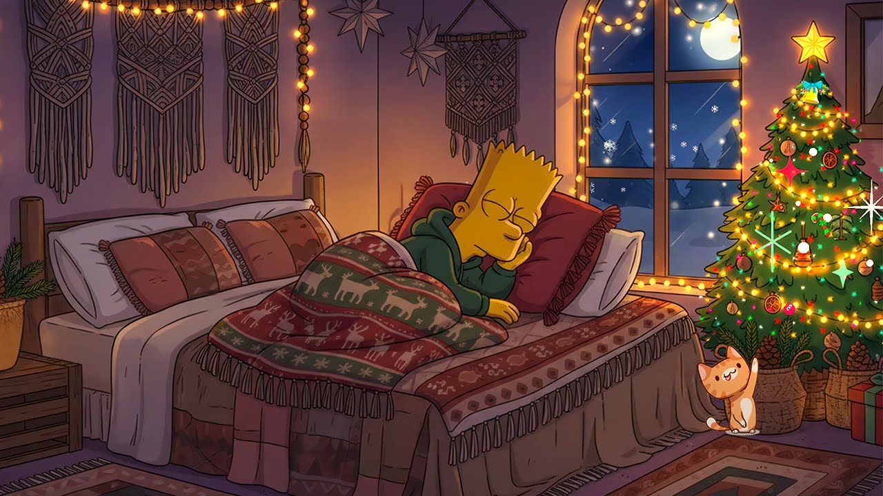 Sleepy Christmas Night 🌙 Winter Lofi ️ Bart Simpson Mix [ beats to fall ...