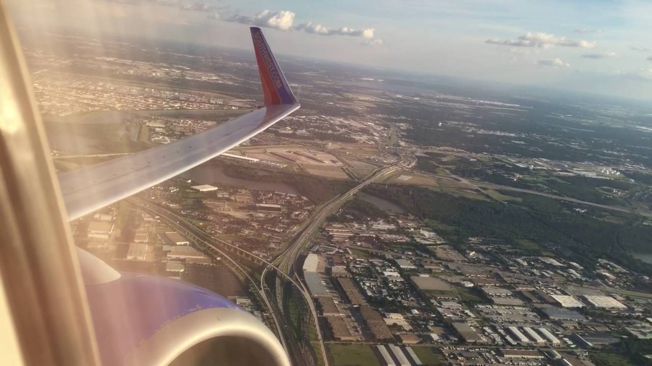 Southwest Airlines Takeoff from Dallas Love Field and flyover of Dallas ...