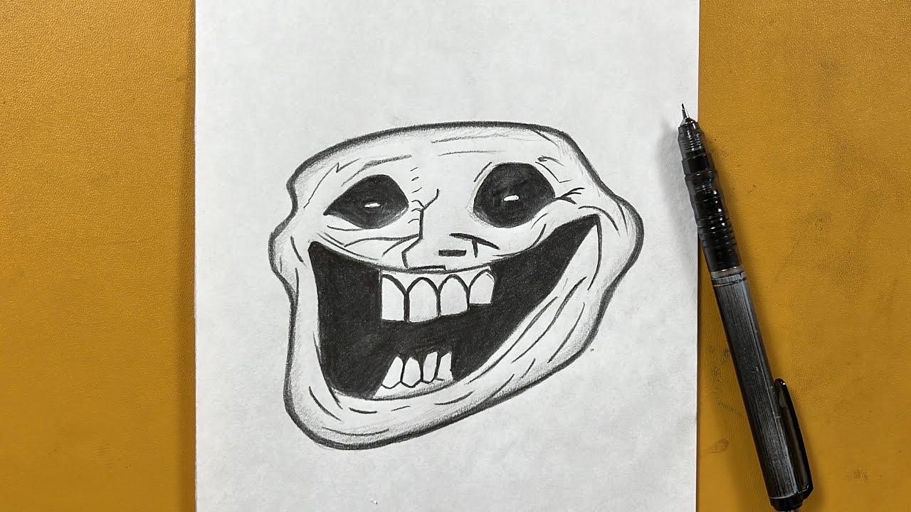 Creepy drawing | How to draw a troll face step-by-step - YouTube
