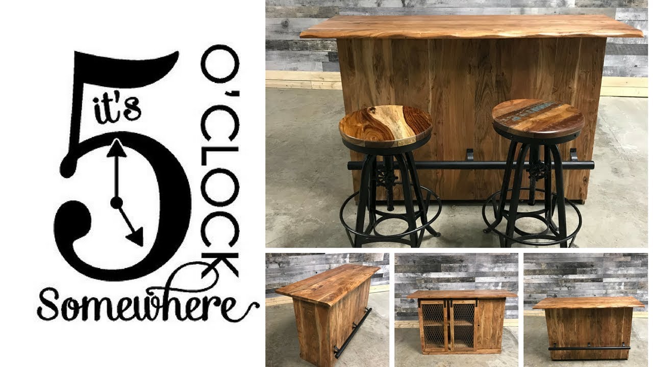 Basement acacia wood home bar island - YouTube