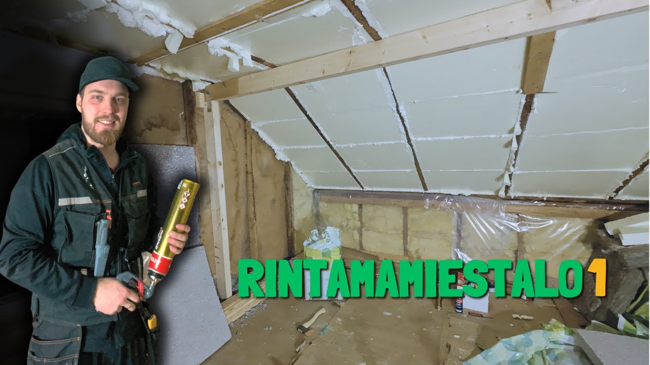 Rintamamiestalon katon eristys ja kattotuolien tuentaa! - YouTube