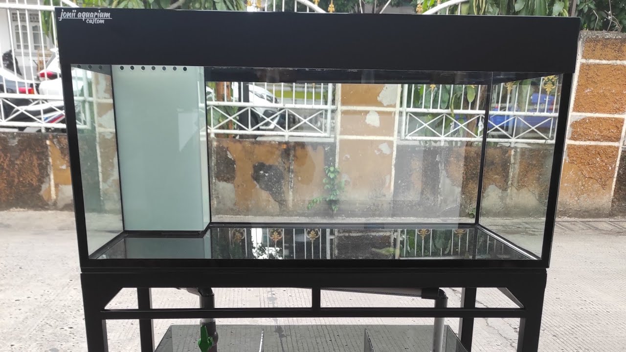 aquarium 100x50x50 10mm Rimless kotak pojok sistem sump filter - YouTube