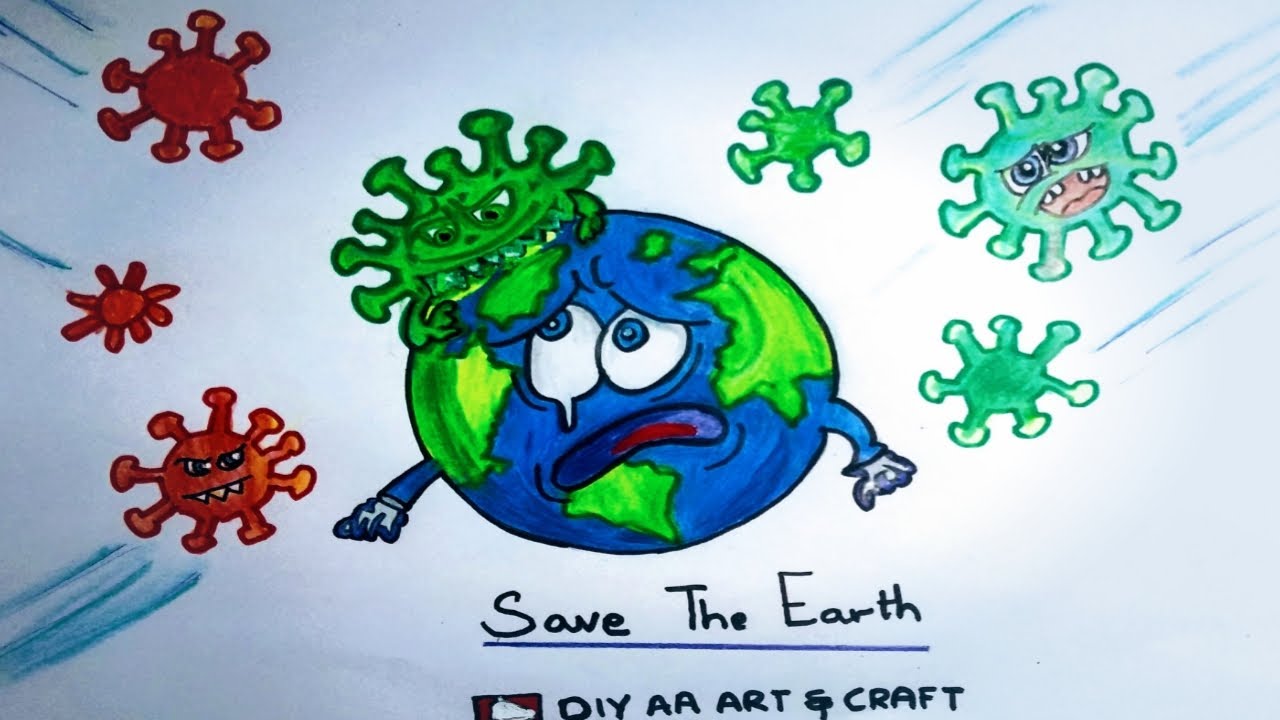 how to draw save earth from corona virus poster l how to draw corona ...