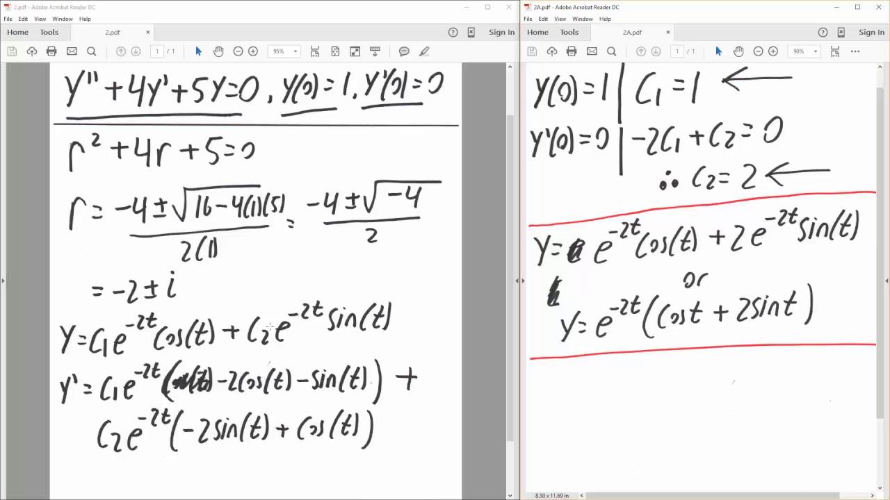 DiffEQ: Second Order-- Complex Roots of the Characteristic Equation ...