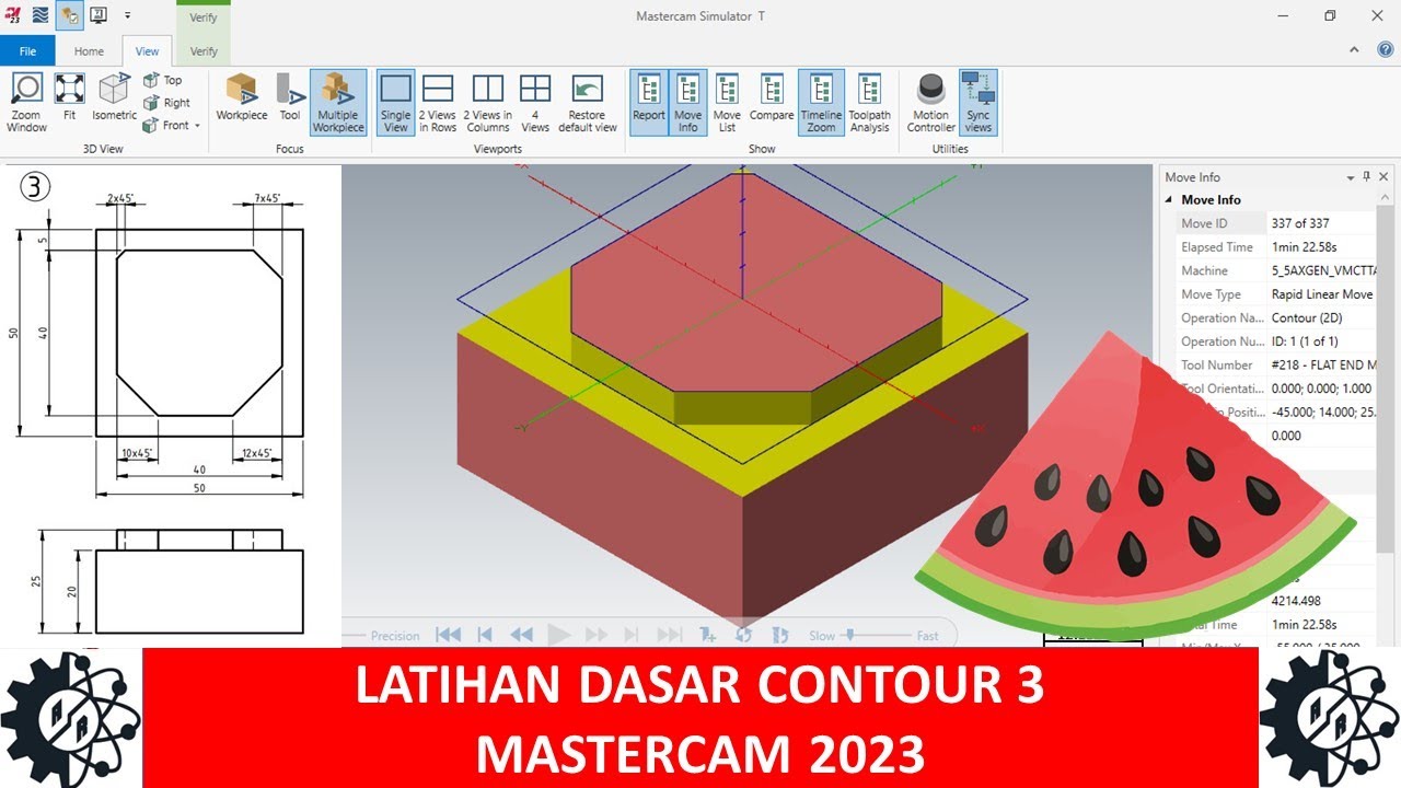 Latihan Dasar 3 MasterCAM 2023 | Materi Belajar CNC | Menu Milling ...