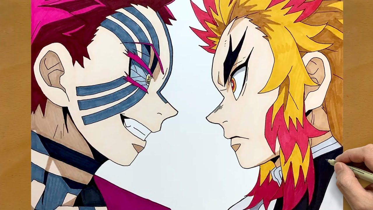 How to Draw Rengoku and Akaza from Demon Slayer | Step-by-Step Demon ...