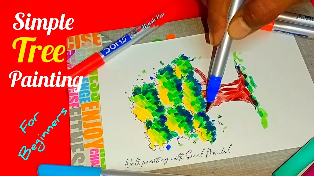 simple tree painting with sketch pen / step by step / for beginners ...