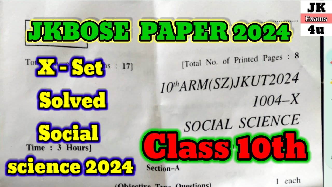 JKBOSE Class 10th Today Social Science Paper X Series Solved ...