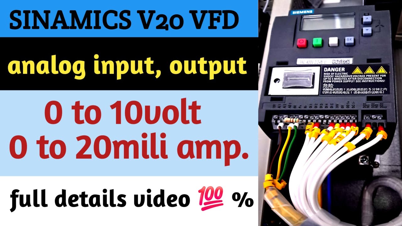 sinamics v20 drive analog input output wiring setting in hindi || - YouTube
