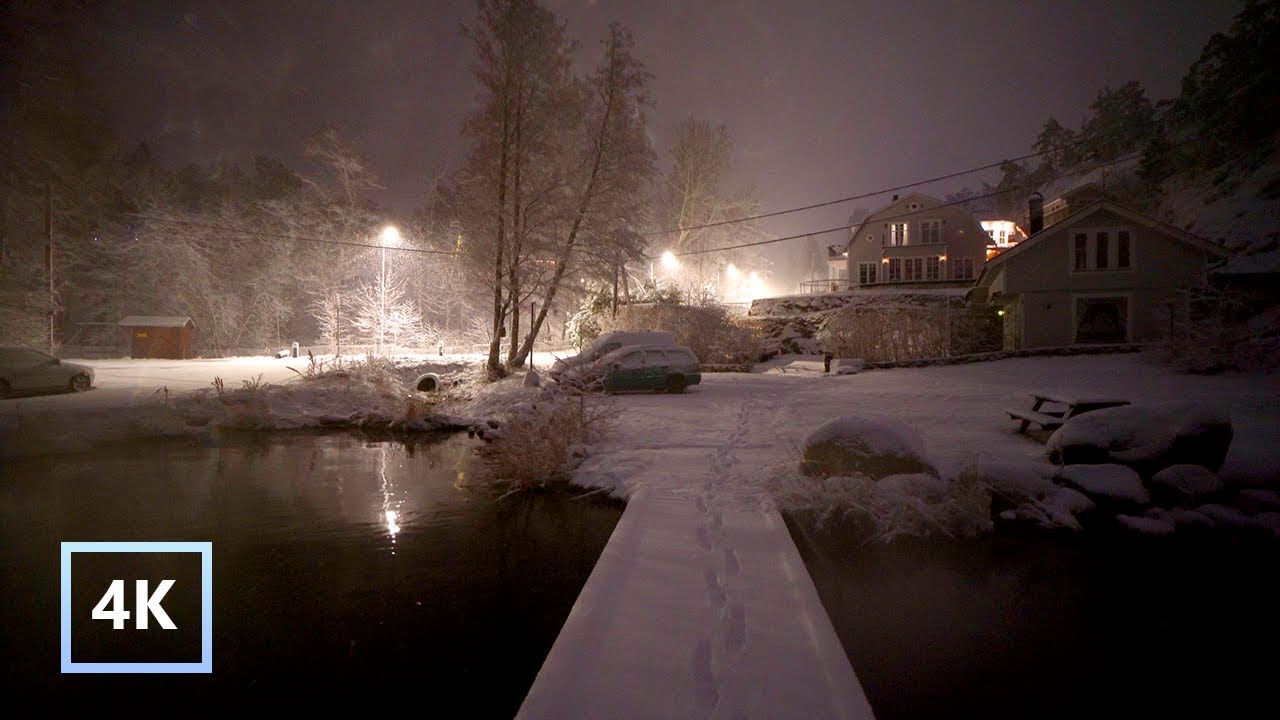 Walking in Snowfall at Night in Stockholm, Sweden, Sounds from Snow ...