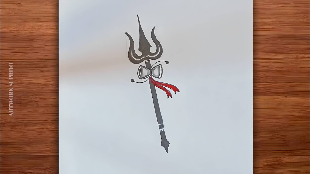 Lord Shiva Trishul Drawing / How to Draw Trishul || Step by Step - YouTube