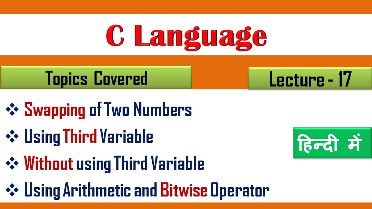 Swapping Of Two Numbers In Clecture 17swapping In C Programming