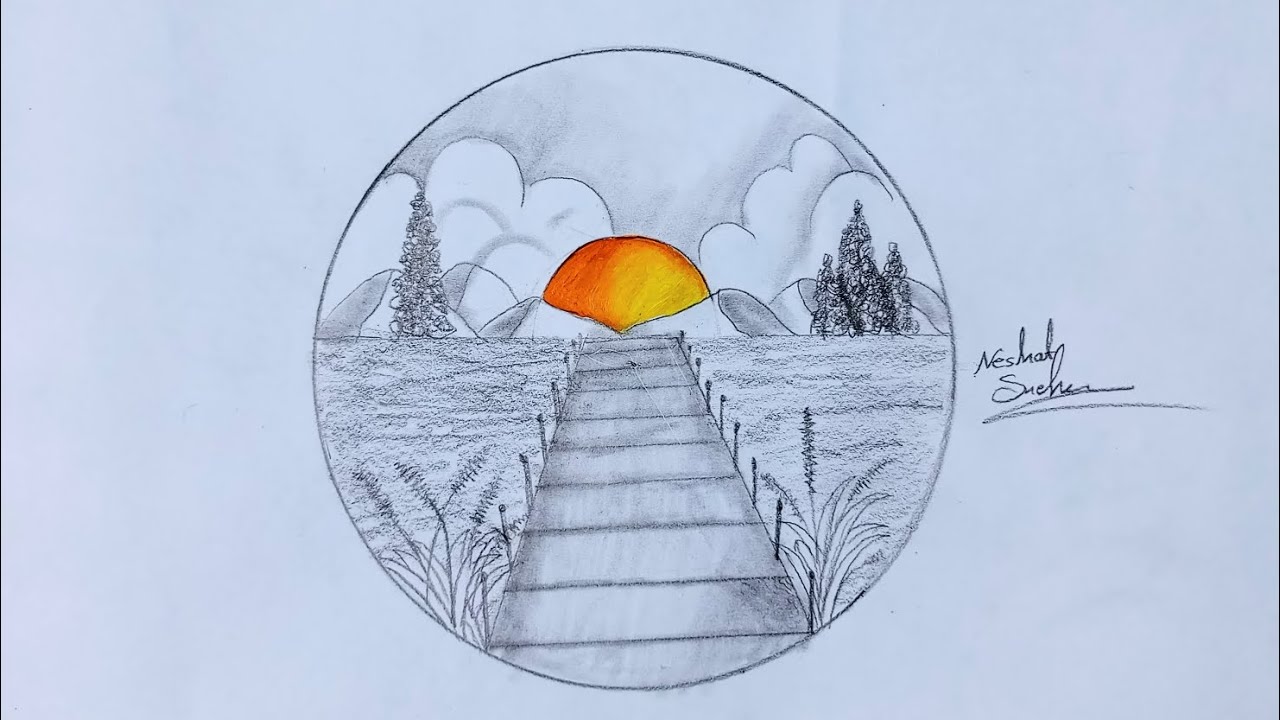 How to draw Scenery of sunrise over the mountains || Step by step ...
