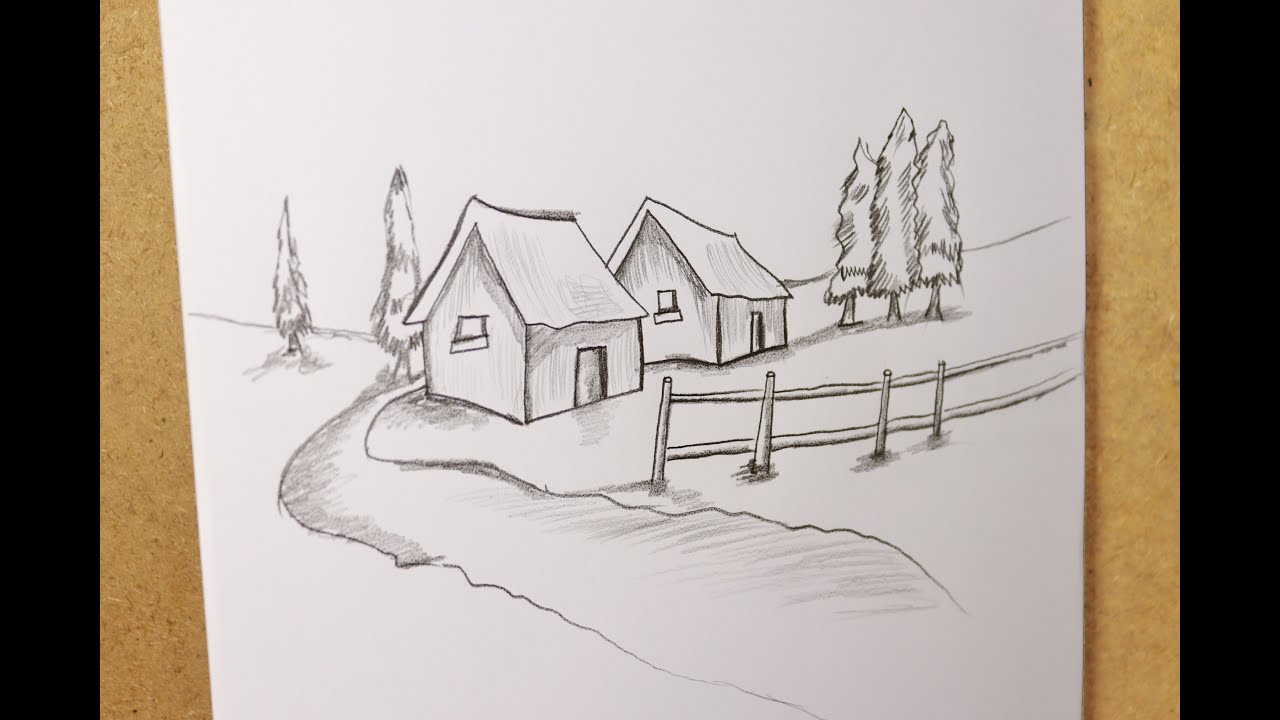 Pencil sketch House scene | Pencil drawing tutorial | Update Pencil ...