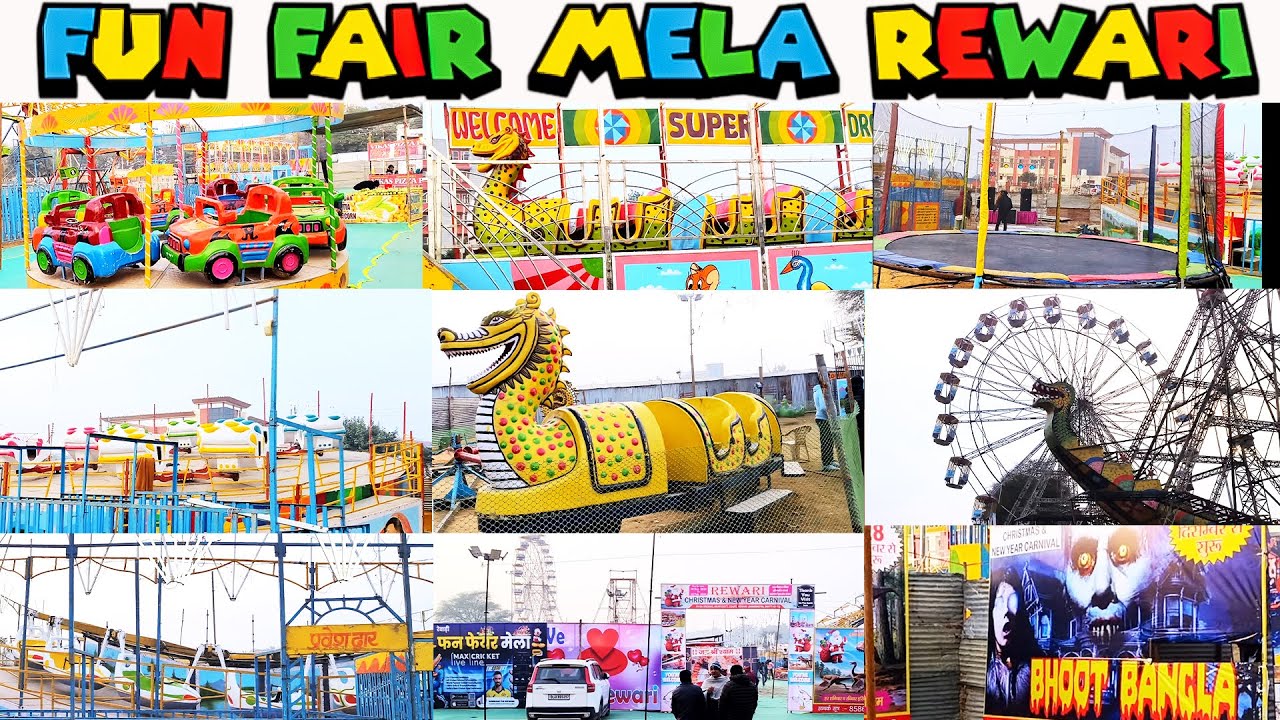 Rewari Fun Fair Mela 2025 | Fun Fair Dragon Train, Jhula, Rides, Ghost ...