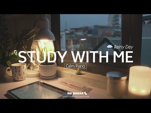 1-HOUR STUDY WITH ME No Break | Calm Piano🎹, Background noises, Rain sounds