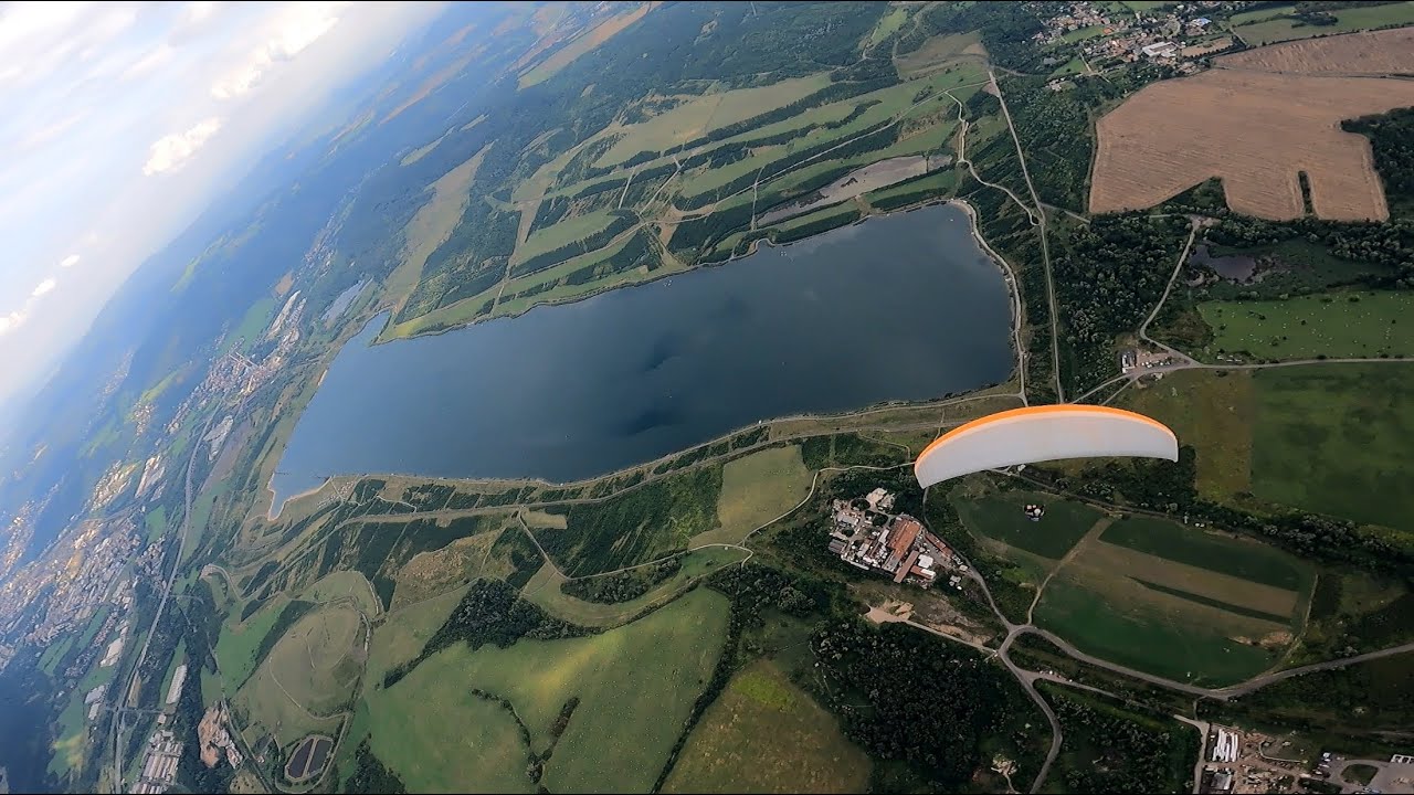 Lake Milada from Paraglider (1000m above ground) - August 2021 - YouTube