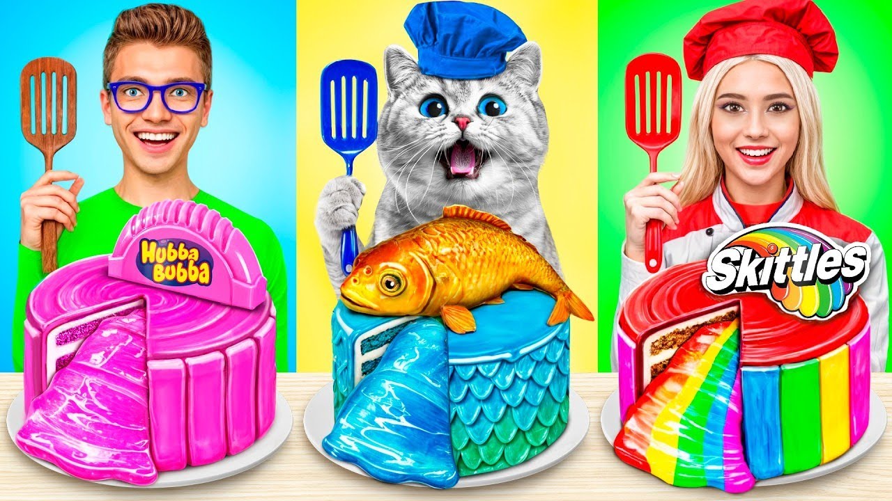 Tantangan Memasak Aku vs Nenek Bersama Kucing! Tantangan Menghias Kue ...