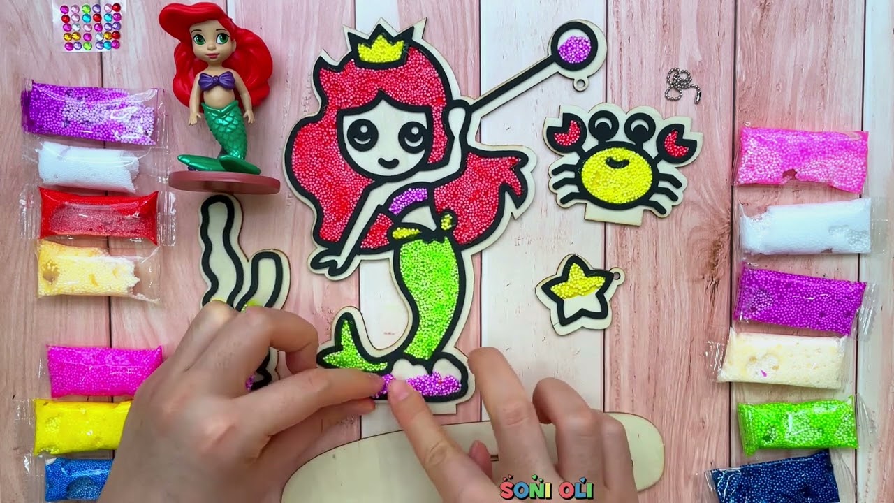 Little Mermaid Ariel Painting with Slime | Tranh tô màu bằng slime bọt ...