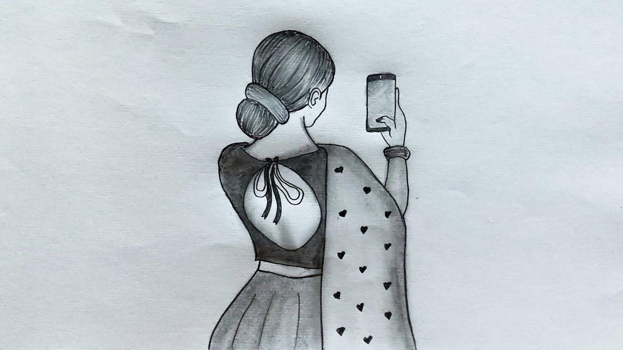 How to draw a beautiful girl in traditional dress - Pencil drawing of a ...