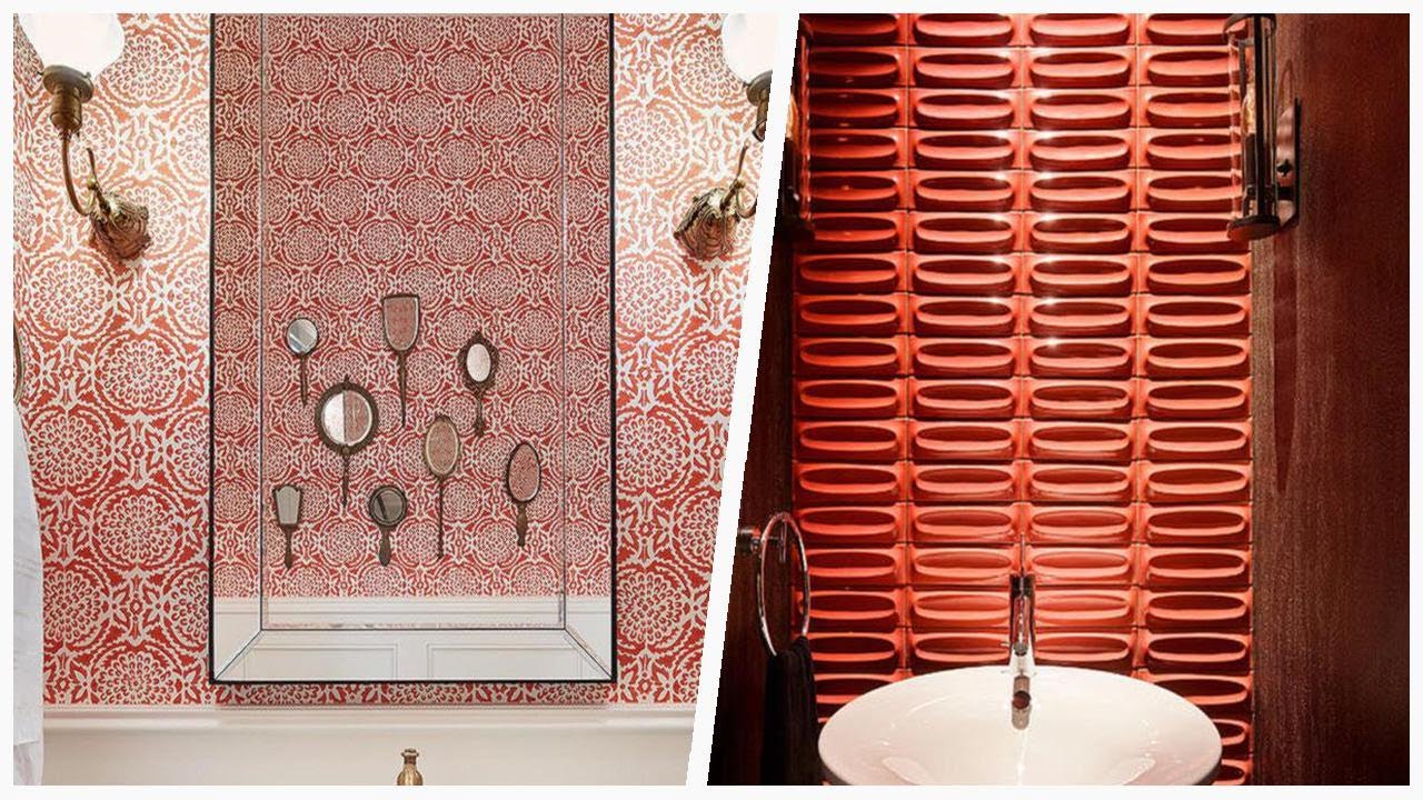 75 Red Powder Room With A Pedestal Sink Design Ideas You'll Love 💎 ...