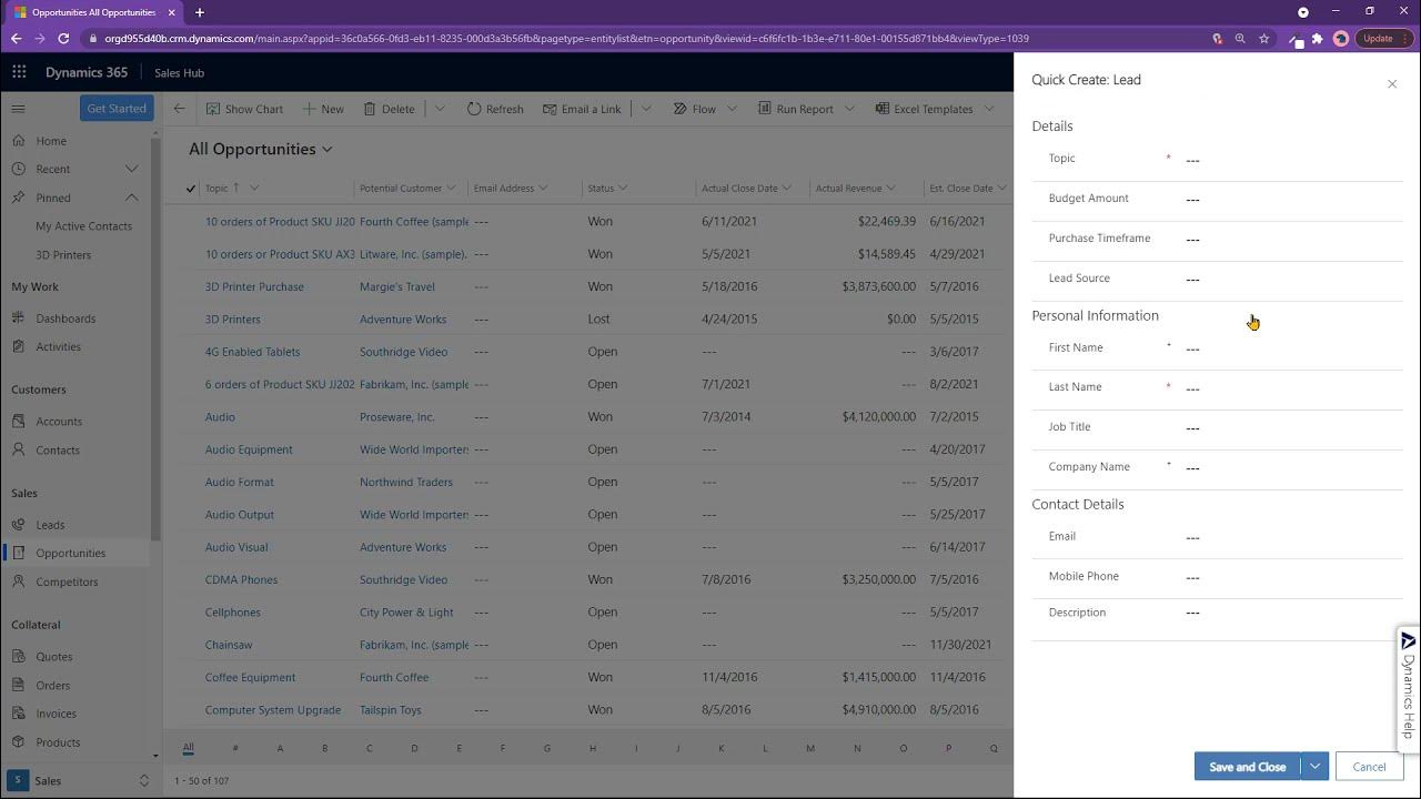 Creating New Records in Dynamics 365 Sales - YouTube