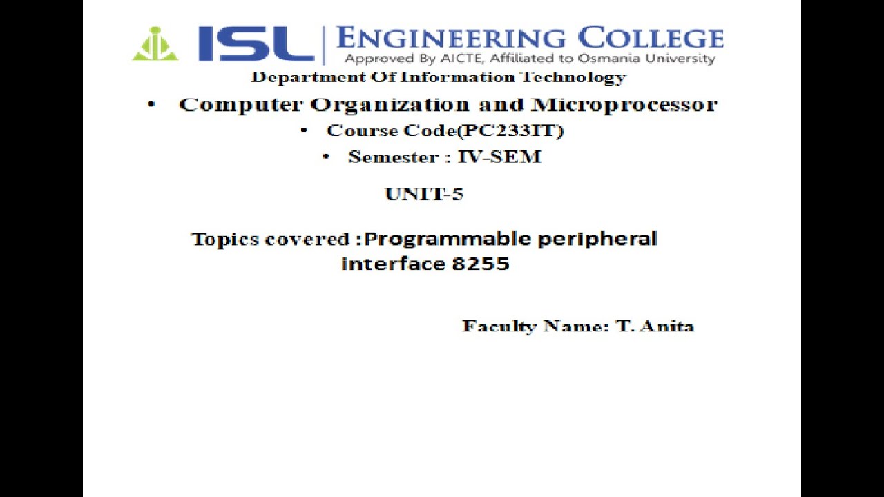 IT Lecture -24 (UNIT-5)8255 Programmable peripheral interface - YouTube