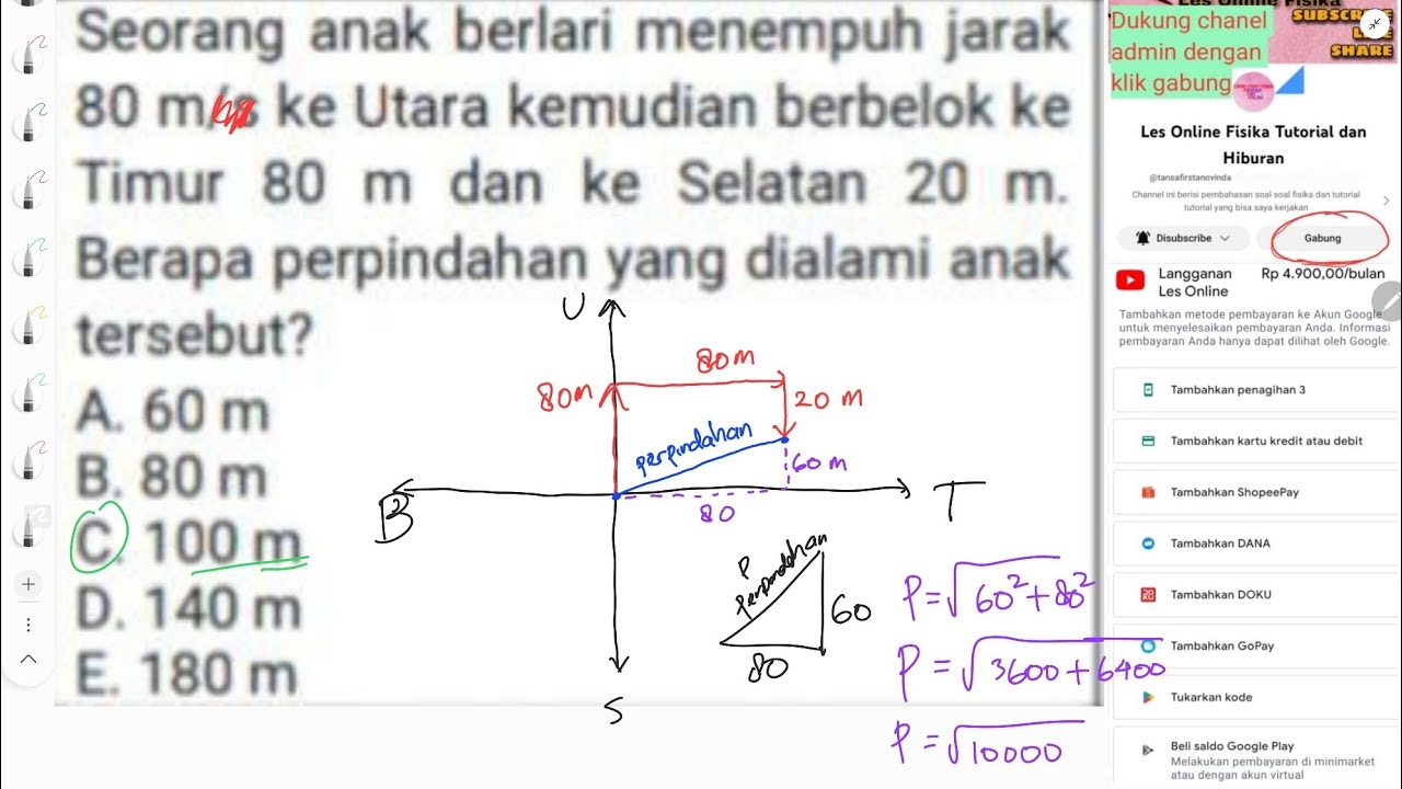 menghitung perpindahan seorang anak yang berlari ke utara timur selatan ...