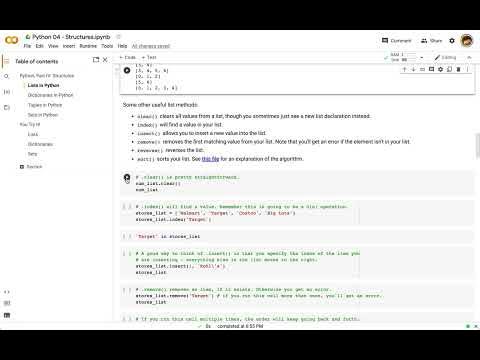 CS1520 Lecture02d: Python Structures in Colab - lists, dictionaries, tuples, and sets - YouTube