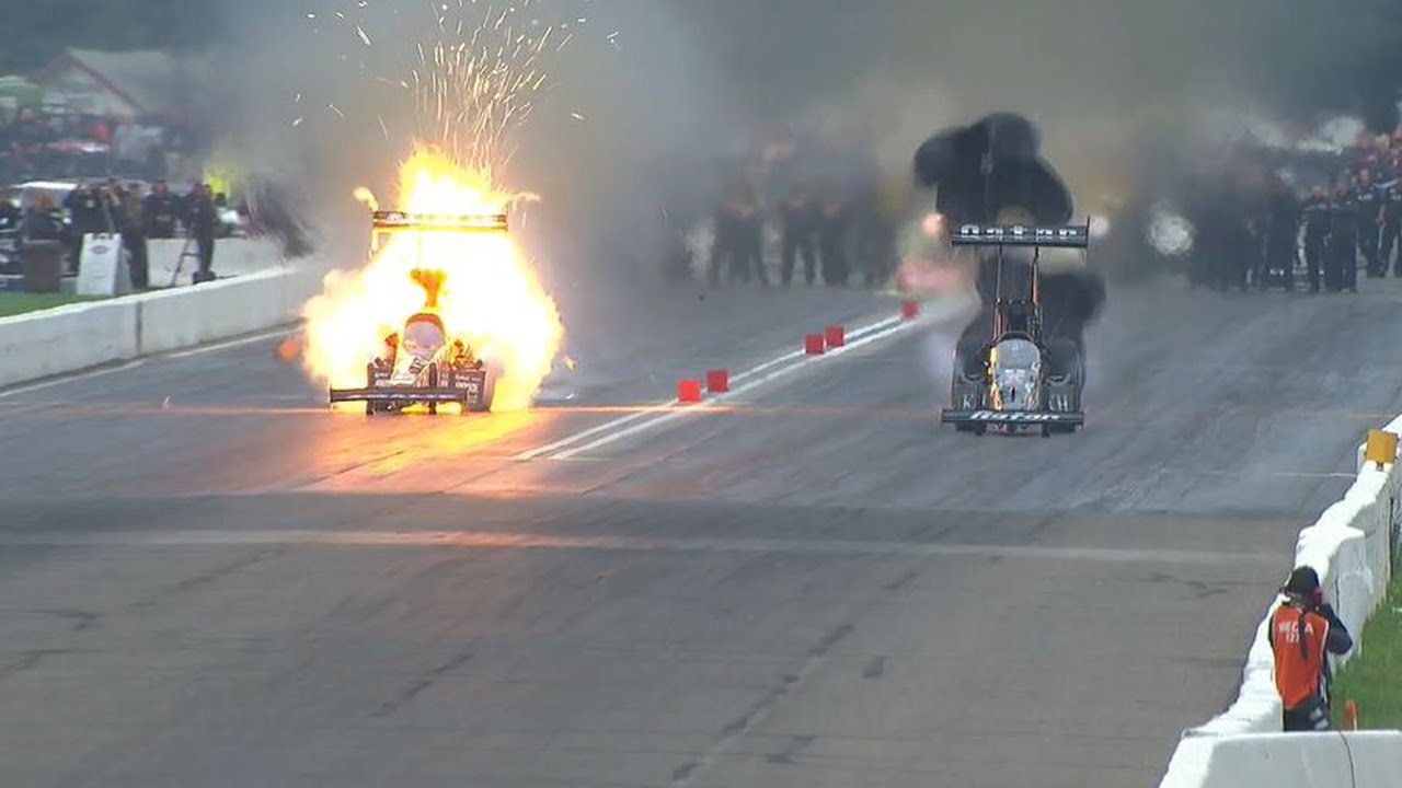 NHRA Terry McMillen engine explodes in ball of fire - YouTube