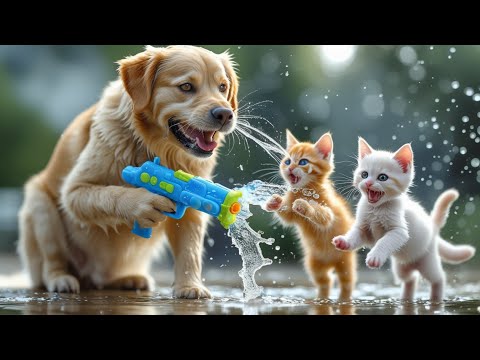 Ginger Papa Dog Hosts a Water Festival for Orphaned Kittens on Children's Day 🎉🐶💦🐱 #aidog #dog