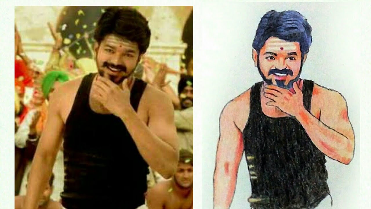 Drawing of South Indian Superstar Vijay || Movie Mersal || Full Process ...