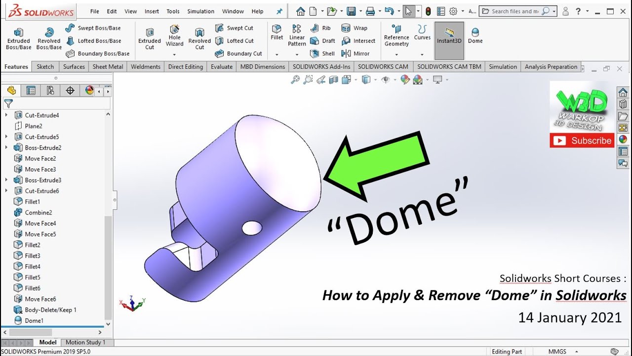 How to Apply & Remove "Dome" in Solidworks - YouTube