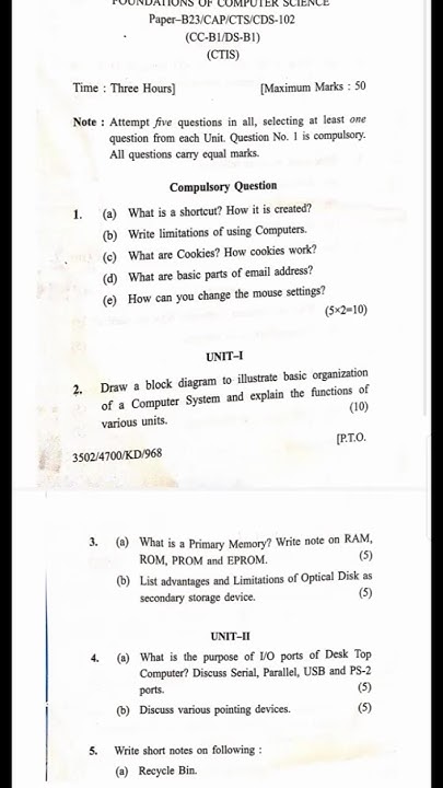 Foundations of Computer Science BCA 👍 kuk University previous year question paper - YouTube