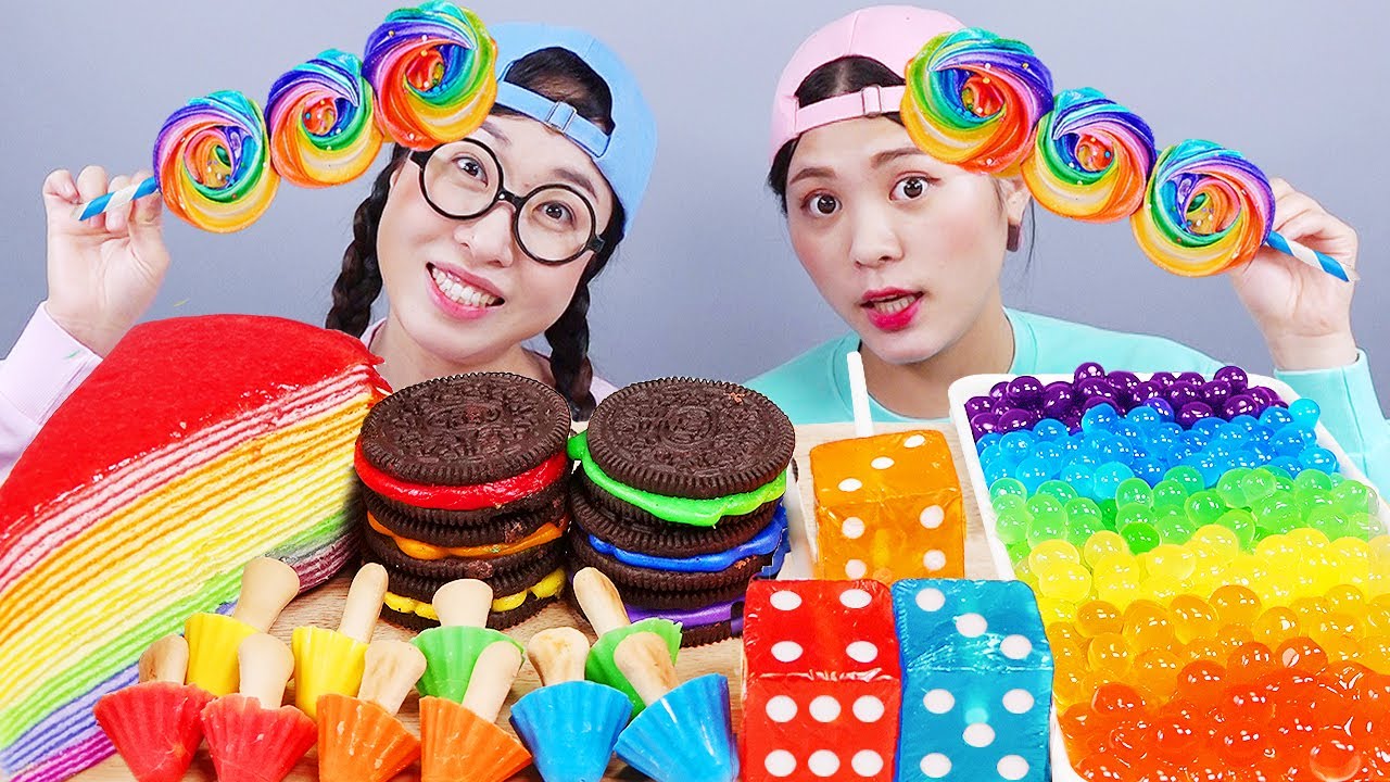 Rainbow Food Dessert Mukbang DONA - YouTube