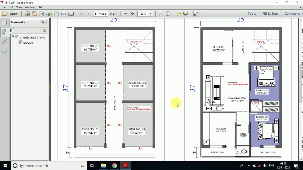 25x40 COMMERCIAL WITH RESIDENTIAL HOUSE PLAN (5 Shop + 2bhk) - YouTube
