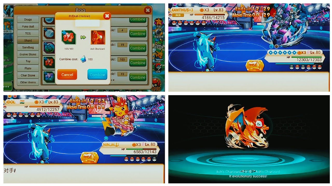 Geting Ash Charizard & mega evolve and amazing loot war Battle in duel ...